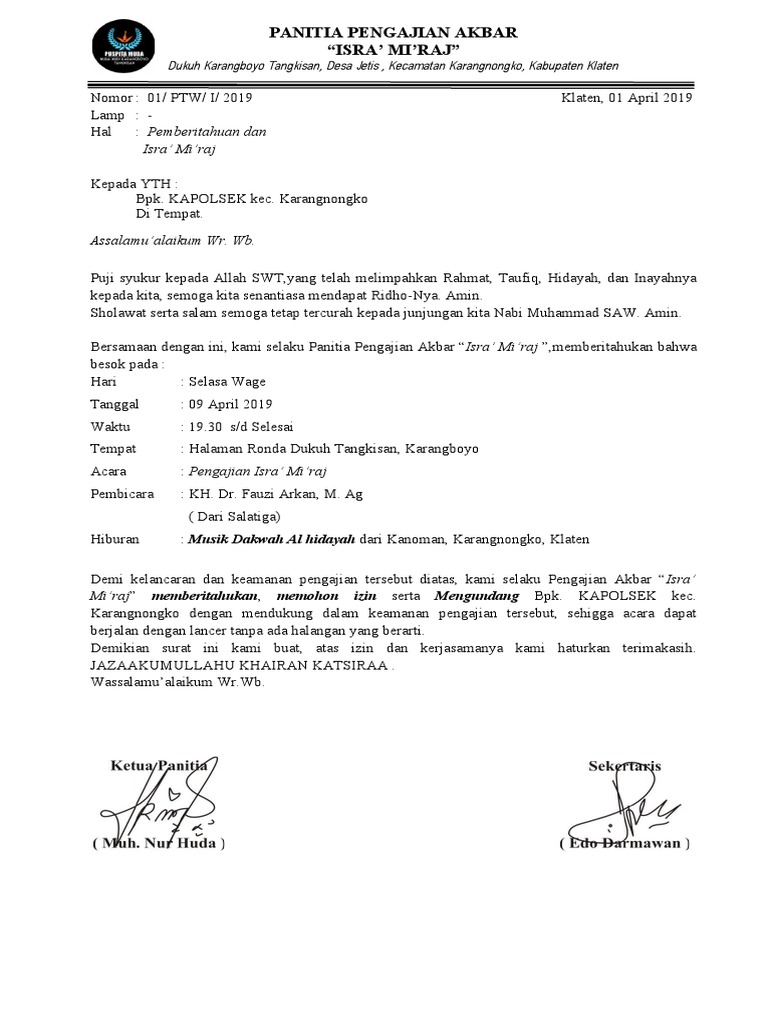 Surat Pemberitahuan KAPOLSEK | PDF