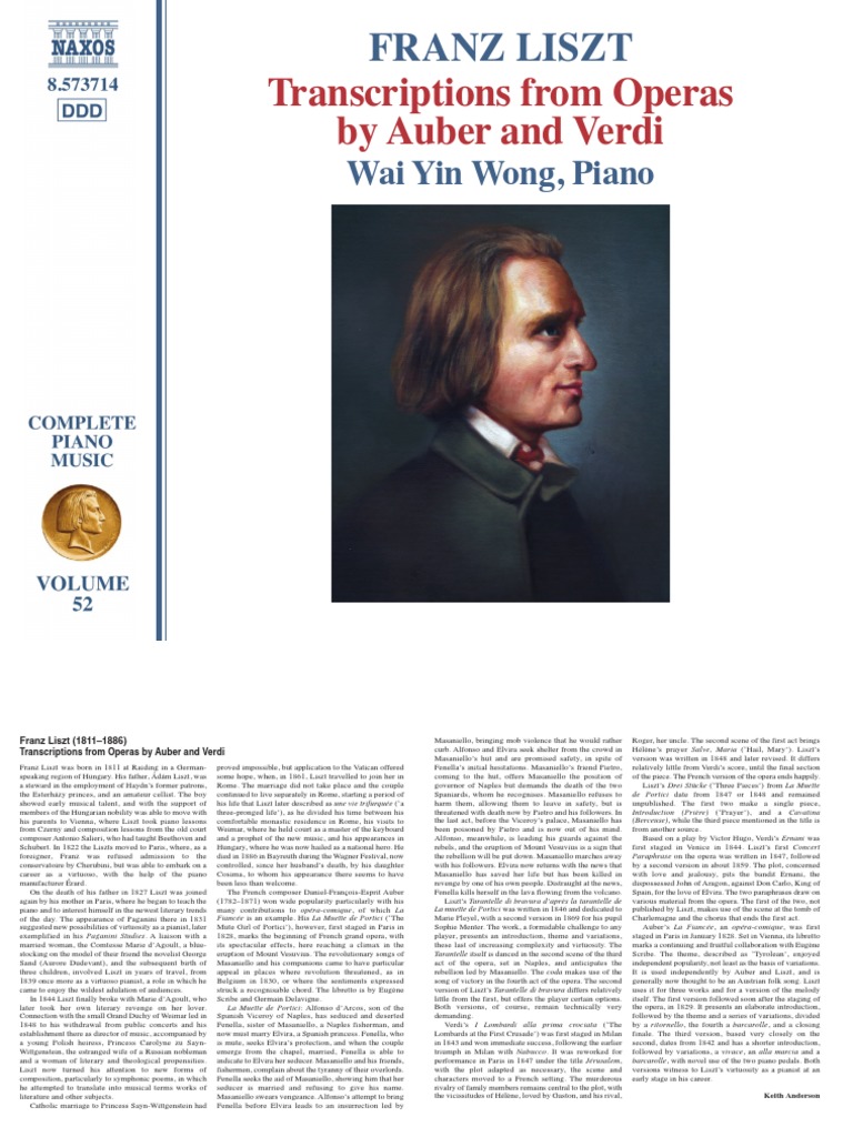 Transcriptions From Operas by Auber and Verdi: Franz Liszt | PDF ...