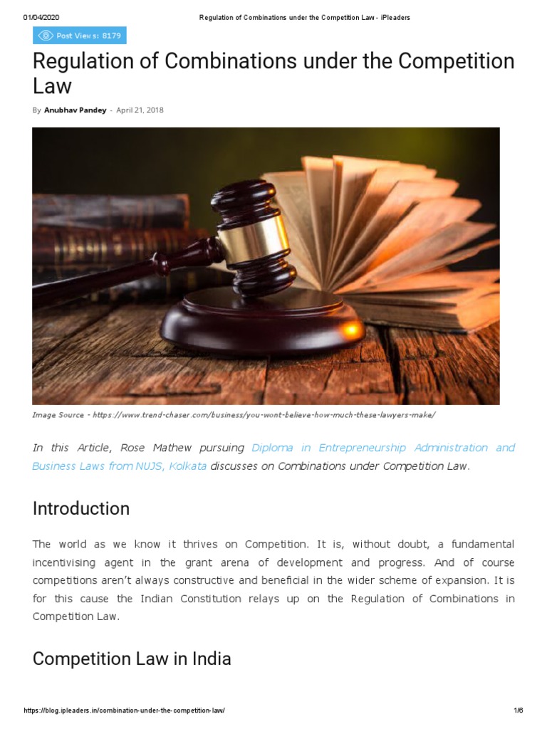 Regulation of Combinations Under The Competition Law Ipleaders | PDF ...