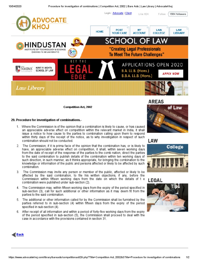 Procedure For Investigation of Combinations - Competition Act - 2002 ...