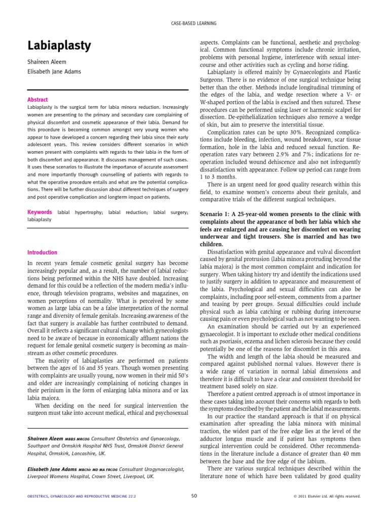 Labiaplasty: Case-Based Learning | PDF