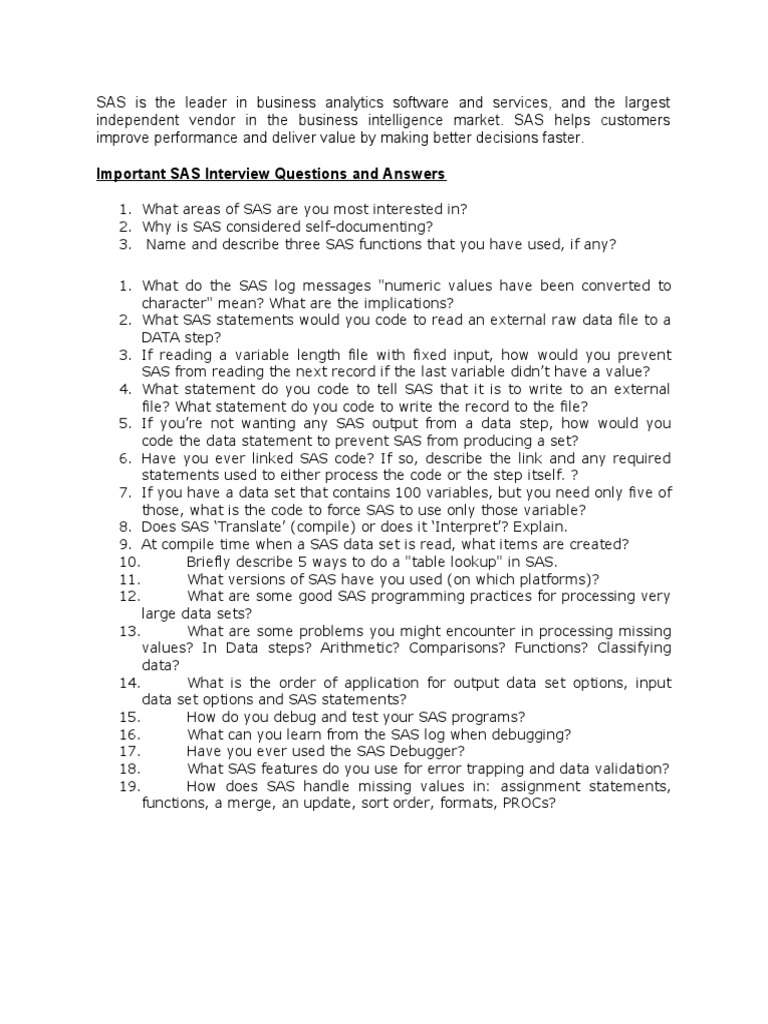 Important SAS Interview Questions and Answers | Download Free PDF | Sas ...