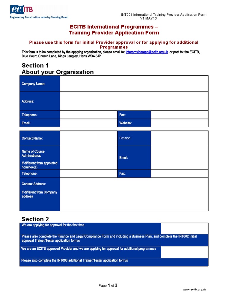 Section 1 About Your Organisation: ECITB International Programmes ...