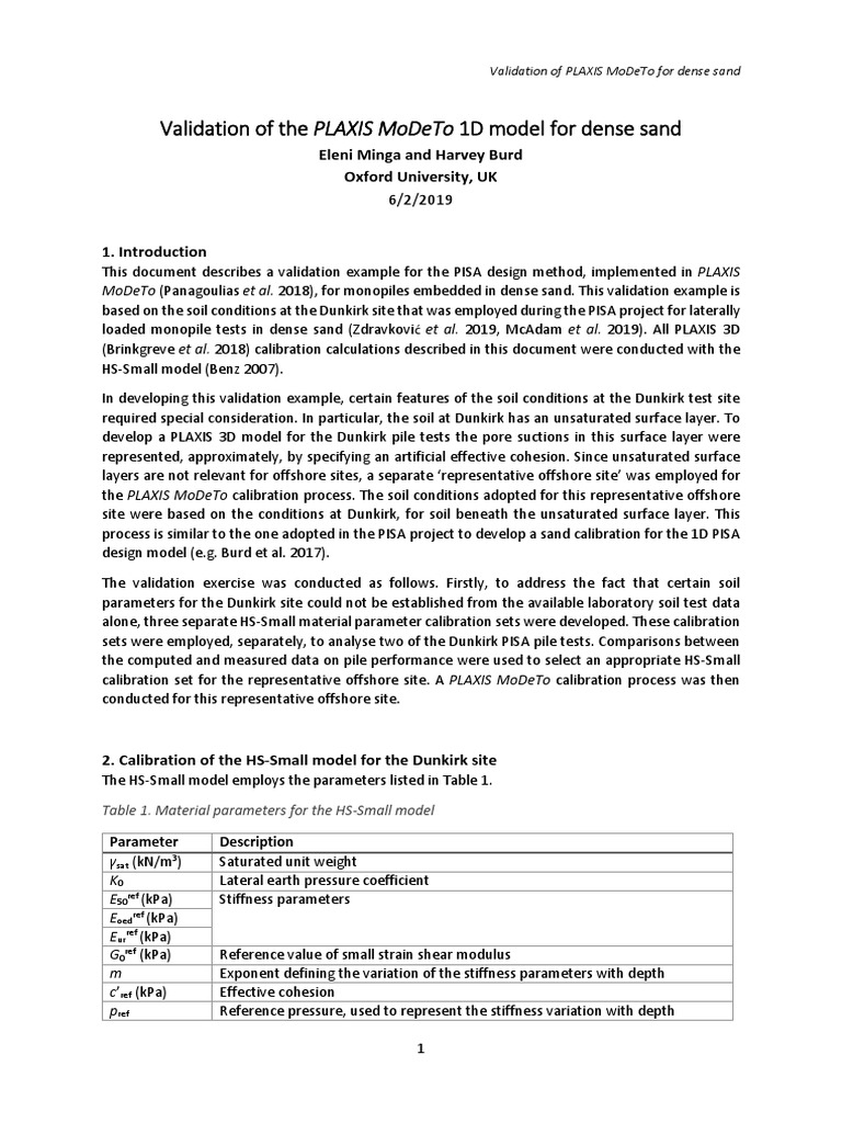 PLAXIS MoDeTo Validation Dunkirk Sand | PDF | Density | Young's Modulus