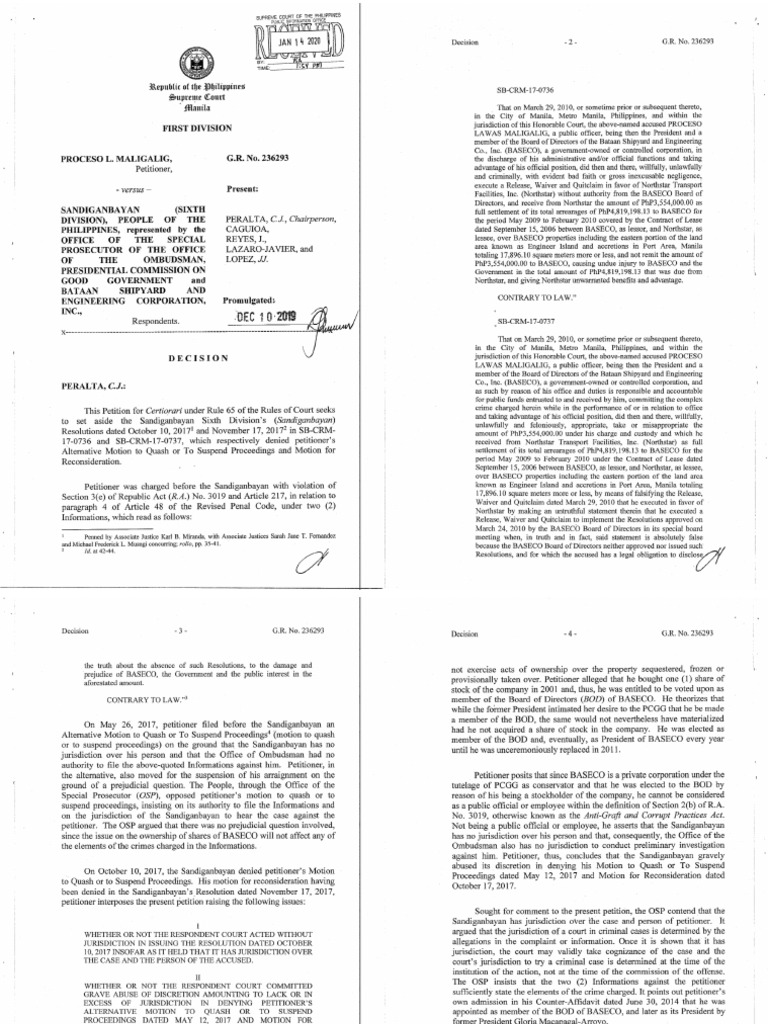 Proceso L. Maligalig vs. Sandiganbayan PDF | PDF