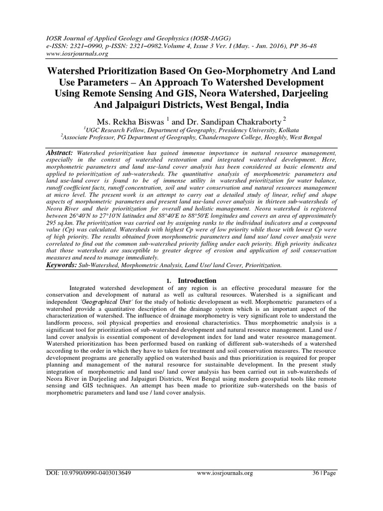 Prioritizing Sub-Watersheds for Development in the Neora River ...