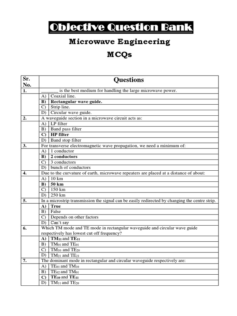 Microwave Engineering-MCQs | PDF | Waveguide | Microwave