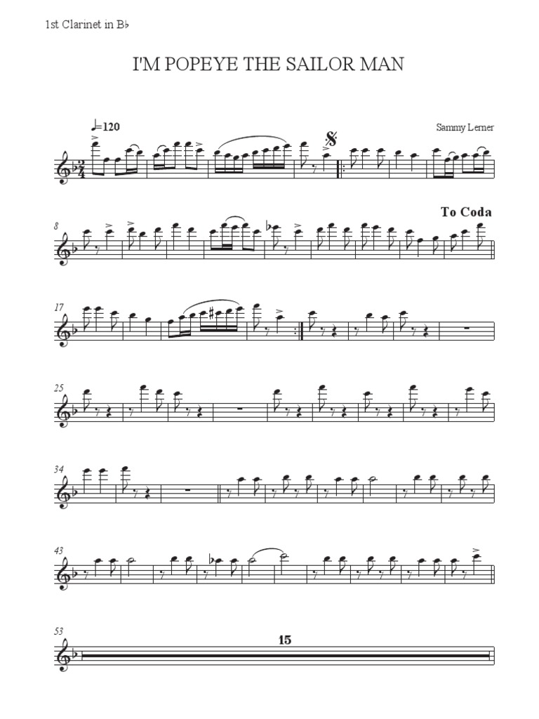 I'M Popeye The Sailor Man: 1st Clarinet in BK | Musicología ...