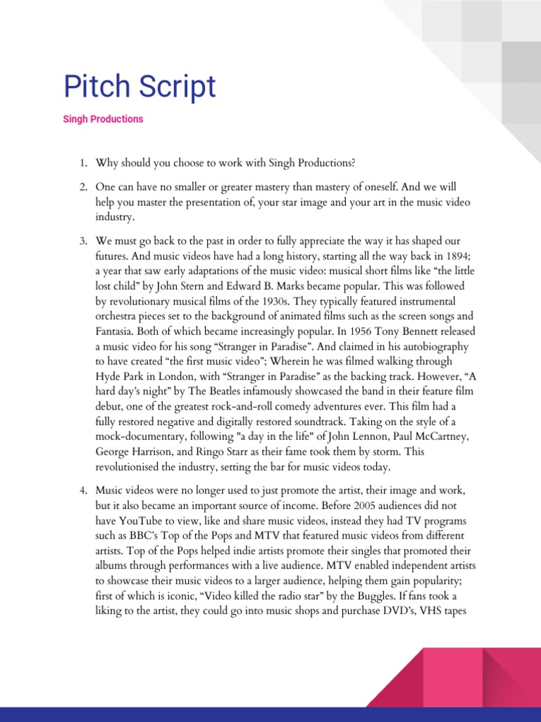 Pitch Script | PDF | You Tube | Streaming Media