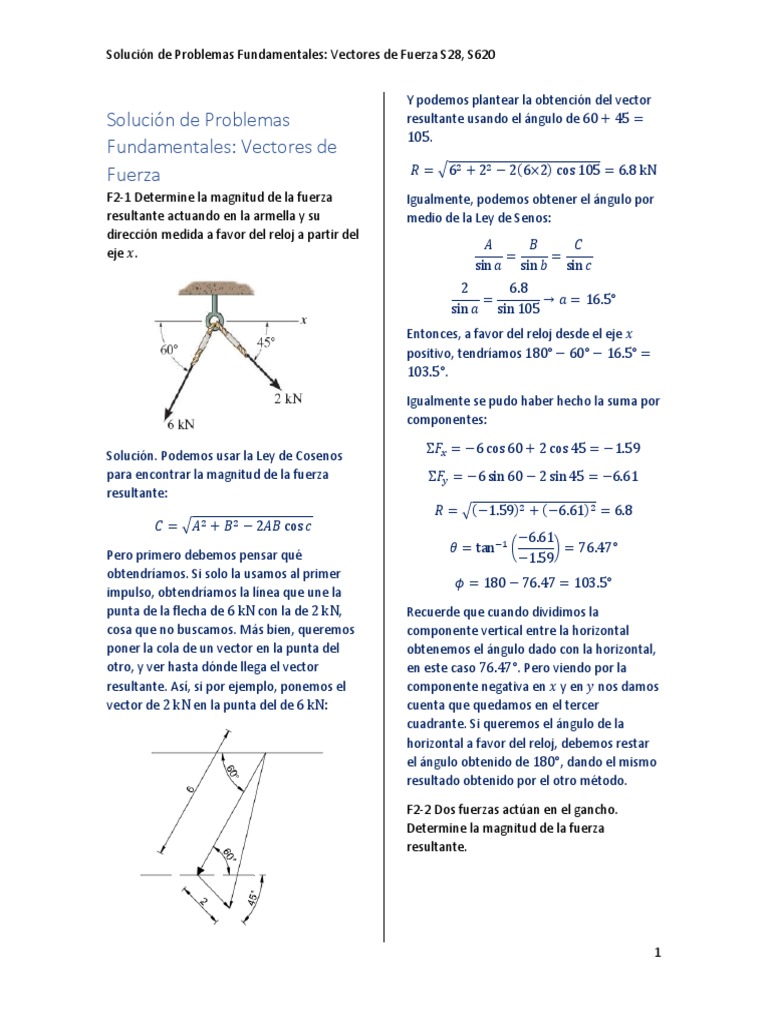 Problemas Fundamentales Sobre Vectores de Fuerzas PDF | PDF | Vector Euclidiano | Fuerza