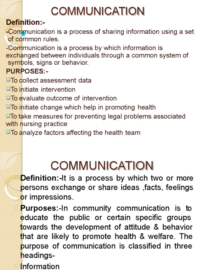 Communication: Definition | PDF | Communication | Nursing