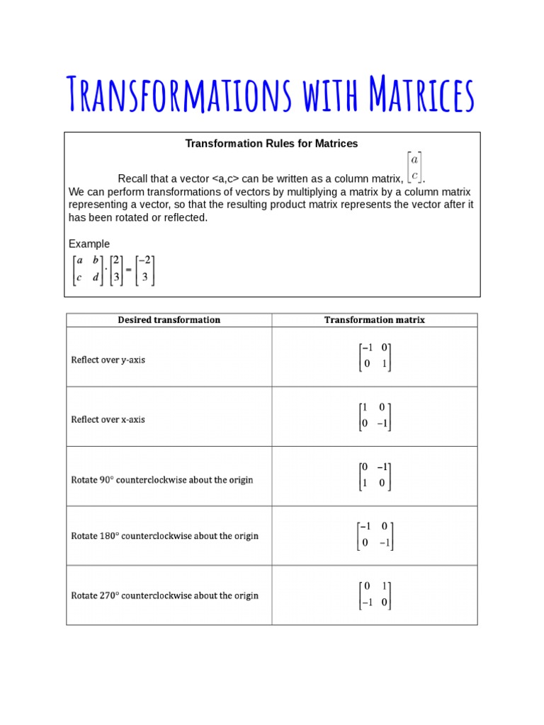 Transformations With Matrices: Transformation Rules For Matrices | PDF