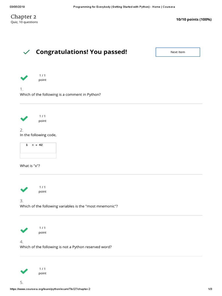 Programming For Everybody (Getting Started With Python) - Home - Coursera - 2 PDF | PDF | Python ...