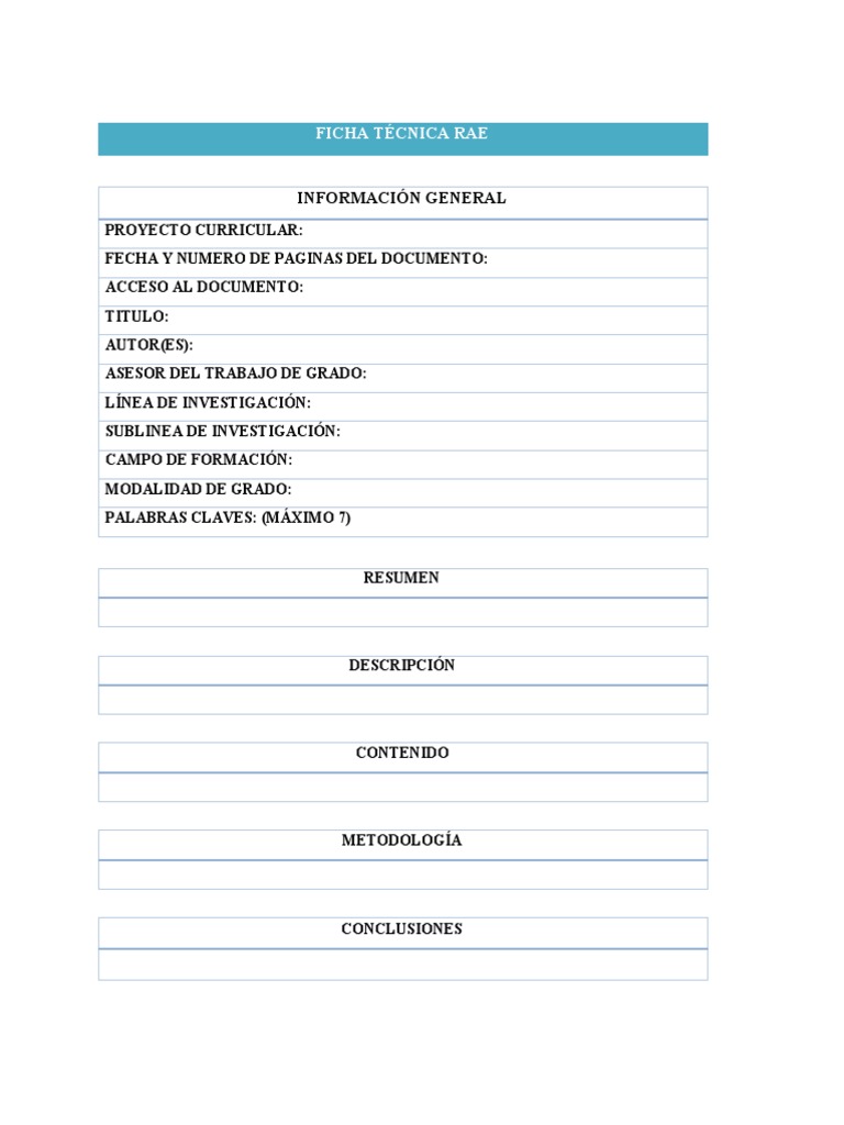 Ficha Tecnica Rae PDF | PDF