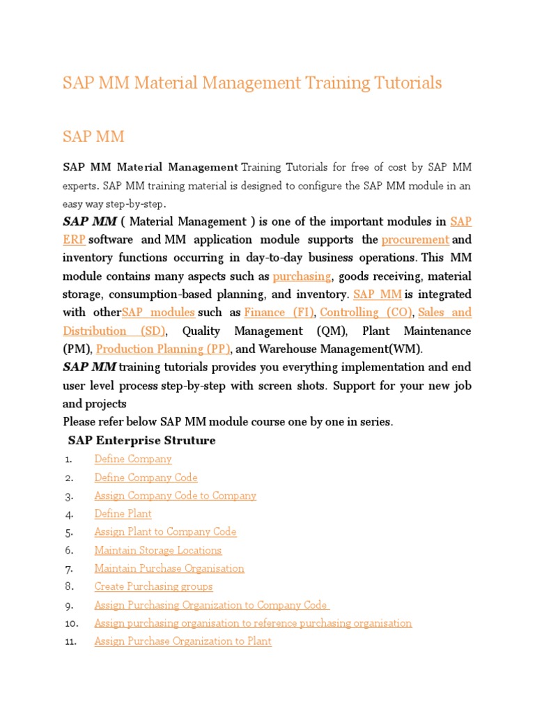 SAP MM Material Management Training Tutorials | PDF | Sap Se | Supply ...