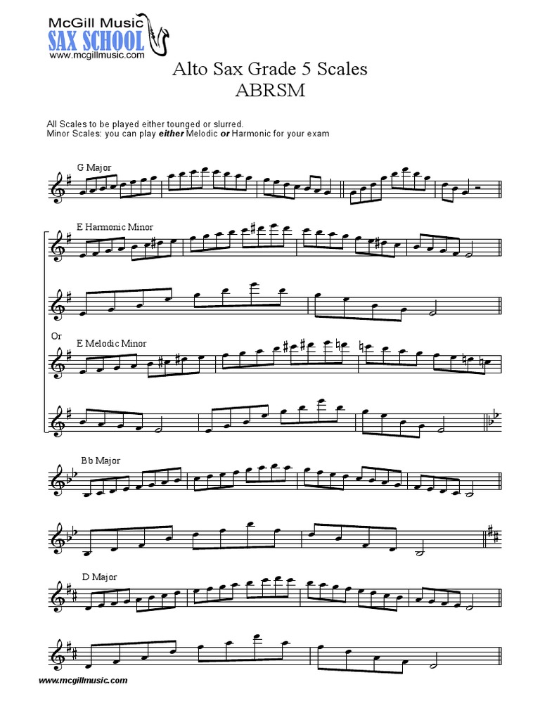 Alto Saxophone Beginner Scales