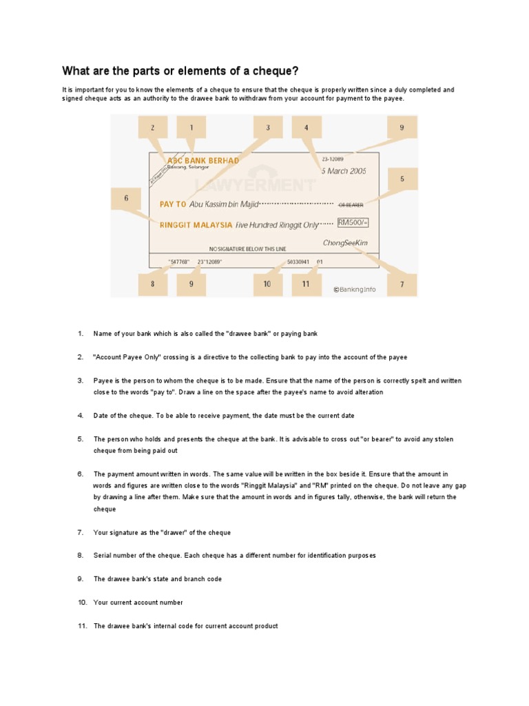 What Are The Parts or Elements of A Cheque | PDF