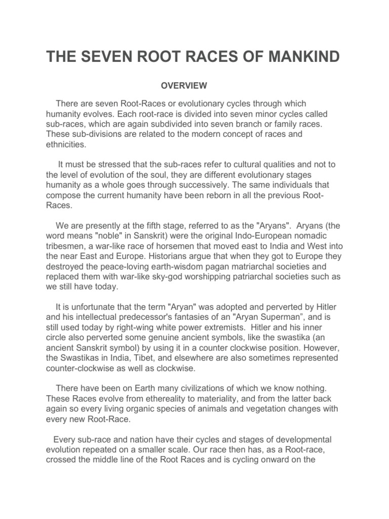 THE SEVEN ROOT RACES OF MANKIND - Overview | PDF | Race (Human ...