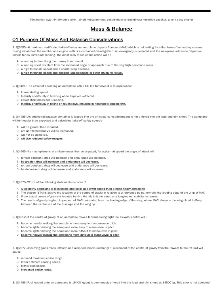 Mass & Balance Mass & Balance | PDF | Landing Gear | Takeoff