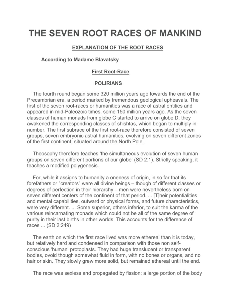 THE SEVEN ROOT RACES OF MANKIND - Polirians | PDF | Religious Belief ...