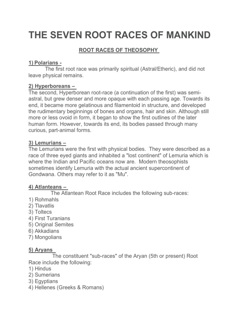 THE SEVEN ROOT RACES OF MANKIND - Root Races of Theosophy | PDF