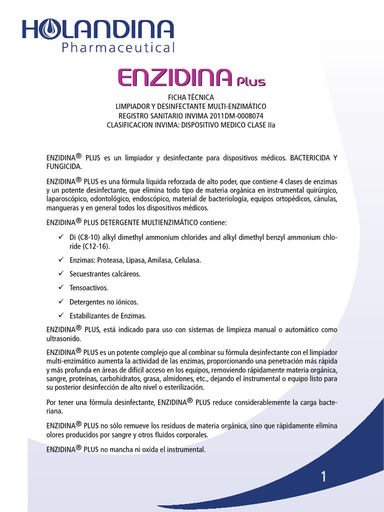 Ficha Técnica de Enzidina Plus | PDF | Detergente | Agua