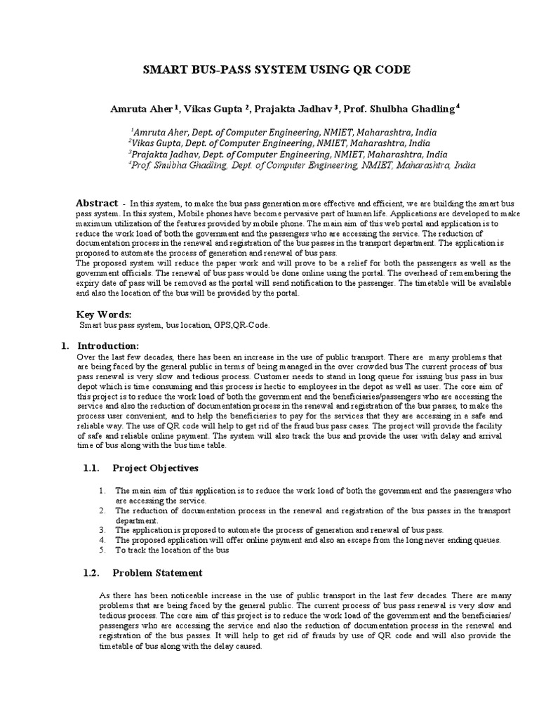 Smart Bus Pass System Using QR Code | PDF | Qr Code | Computing