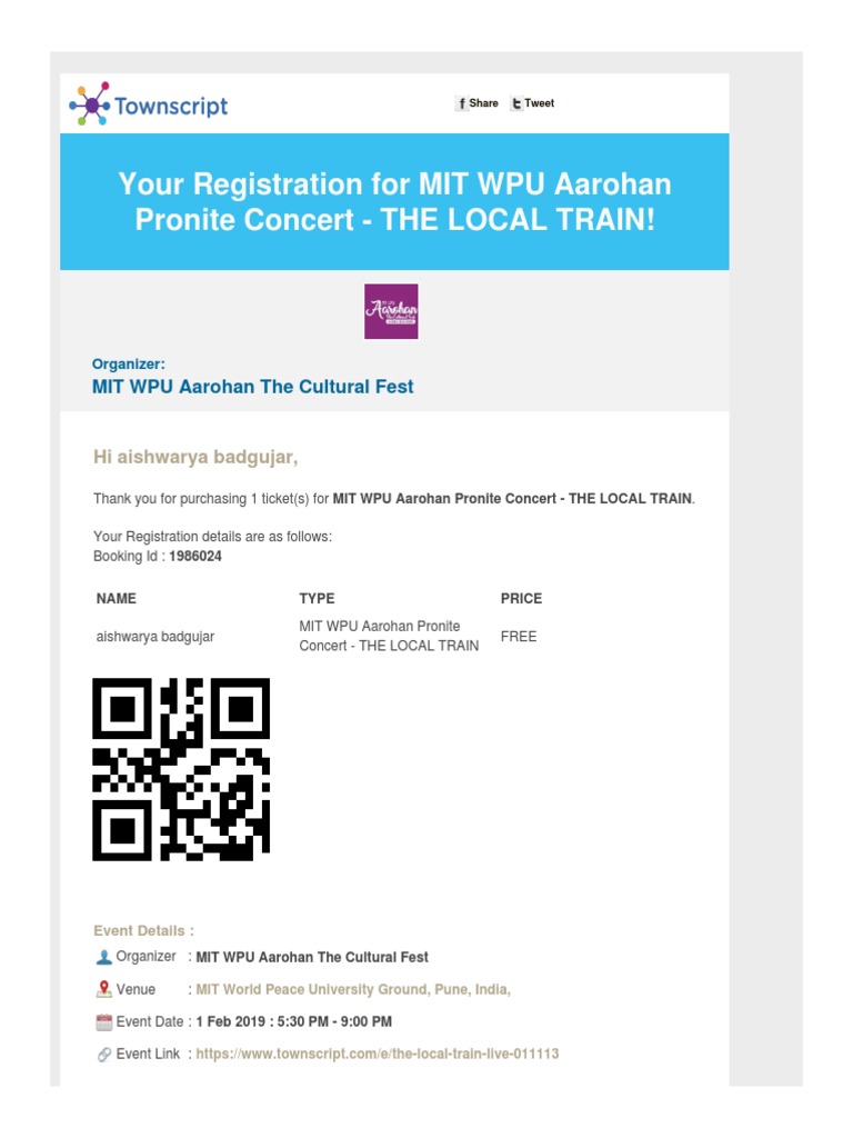 Your Registration For MIT WPU Aarohan Pronite Concert - THE LOCAL TRAIN ...