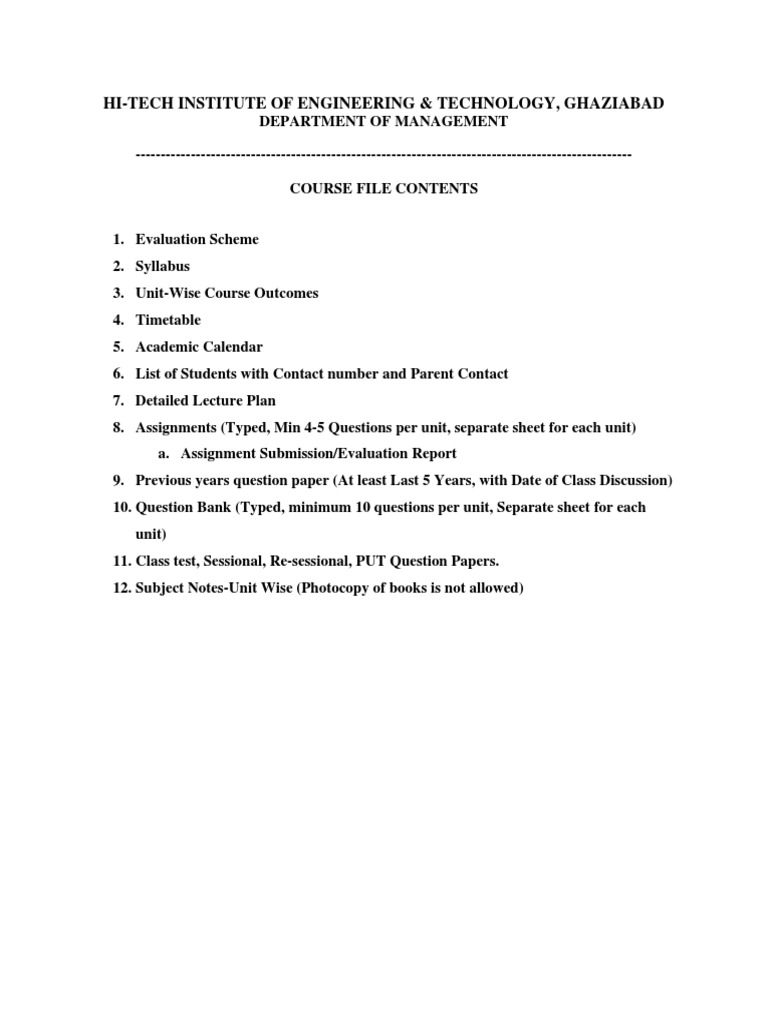Course File PDF | PDF