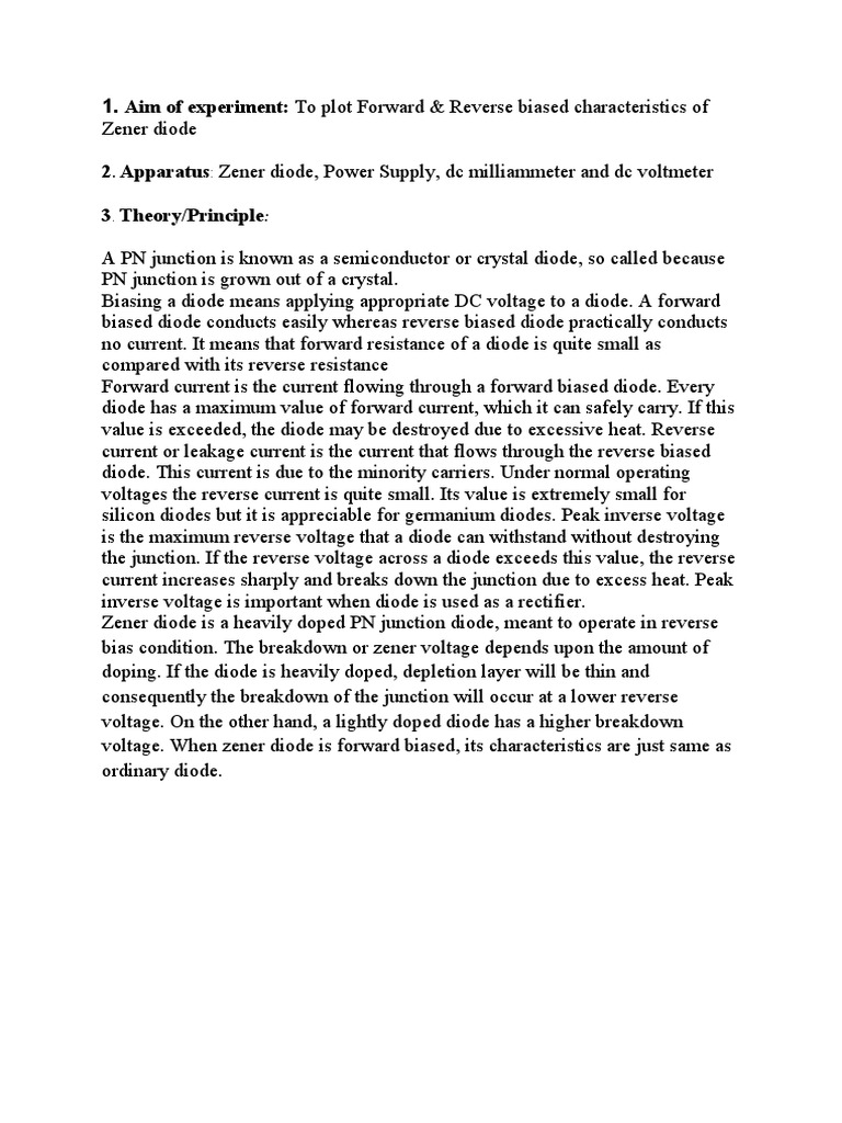 Aim of Experiment: To Plot Forward & Reverse Biased Characteristics of ...