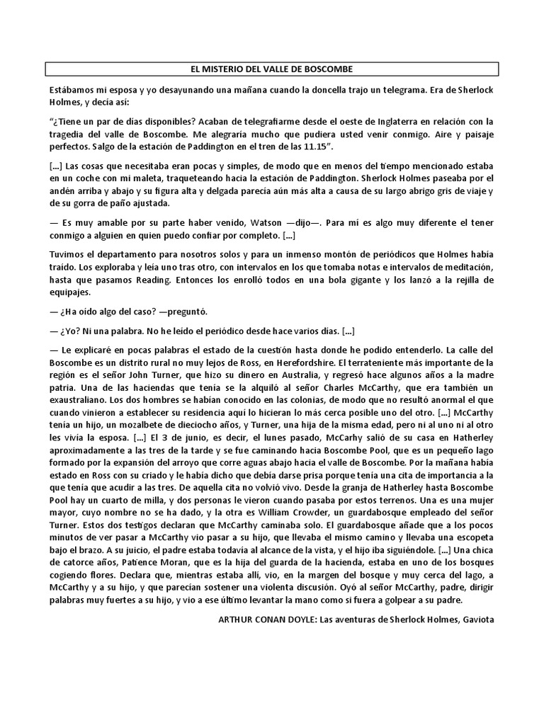 El Misterio de La Calle Boscombe | PDF | Narrativa | Sherlock Holmes