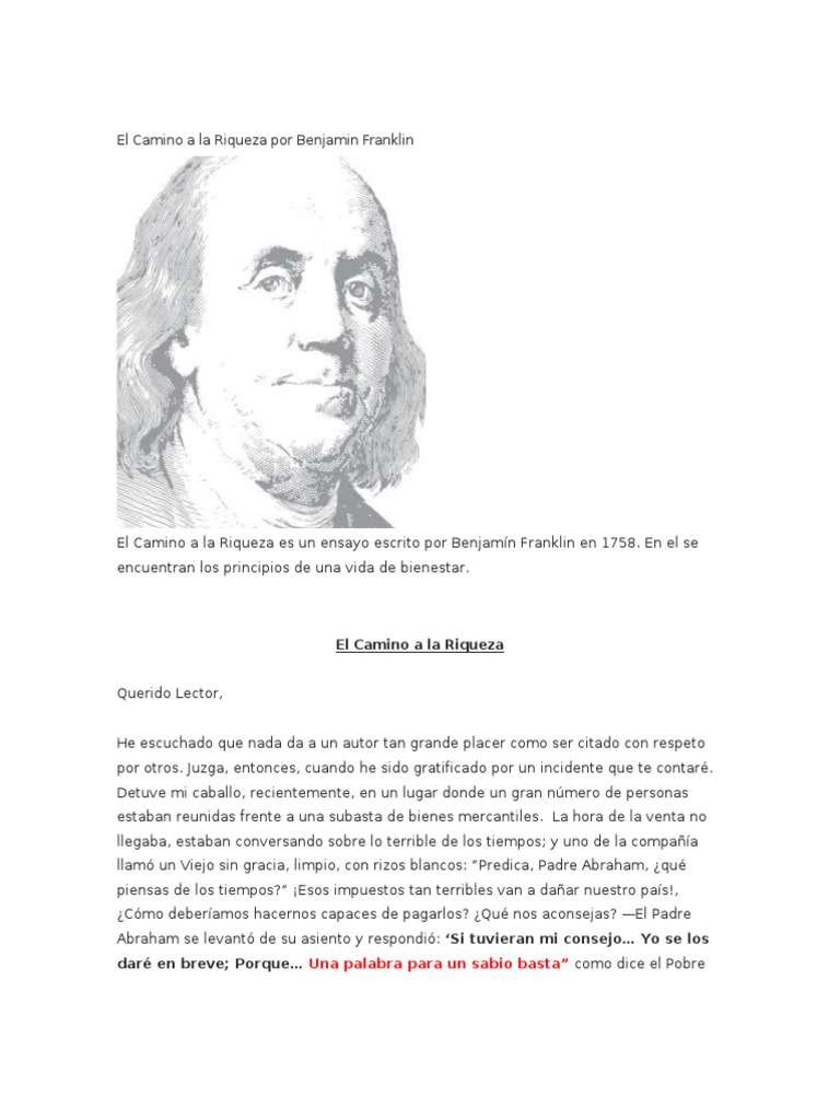 El Camino A La Riqueza Por Benjamin Franklin | PDF | Pobreza | Pobreza e indigencia