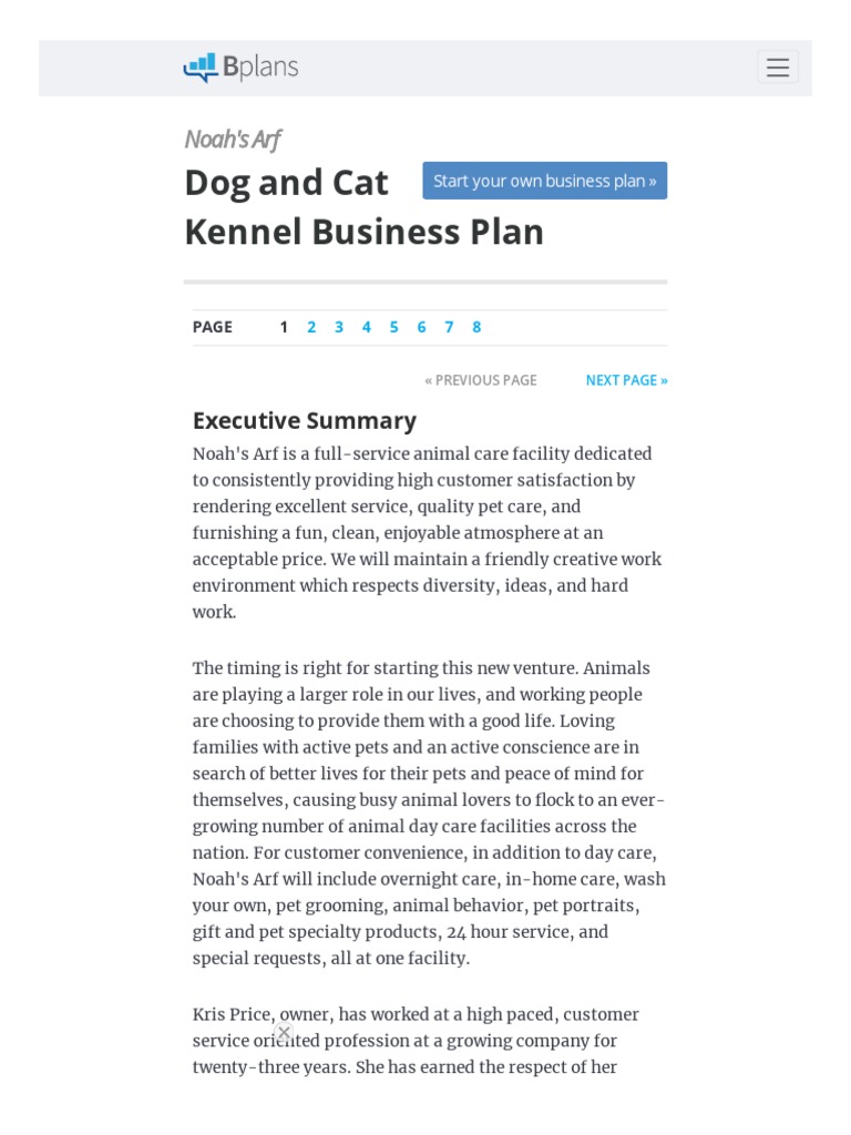 Dog and Cat Kennel Business Plan: Noah's Arf | PDF | Pet | Economies