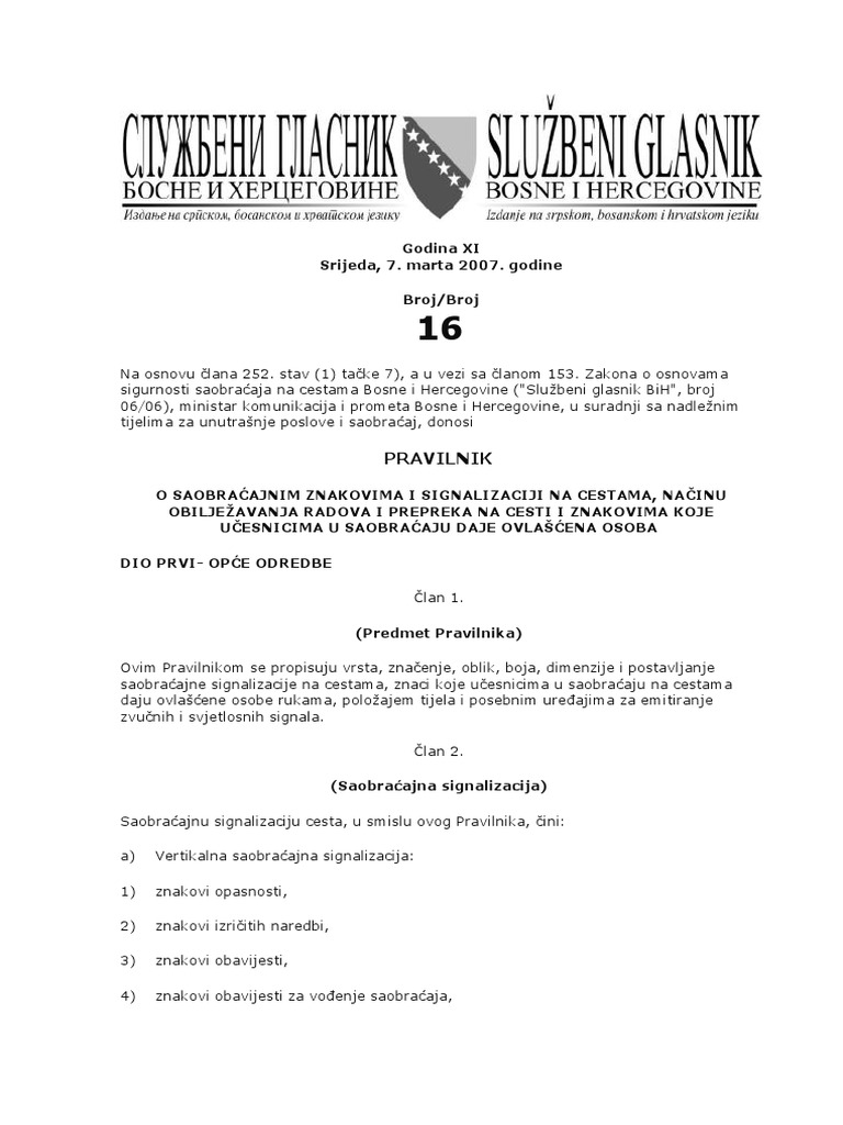 Pravilnik - Saobracajna Signalizacija PDF | PDF