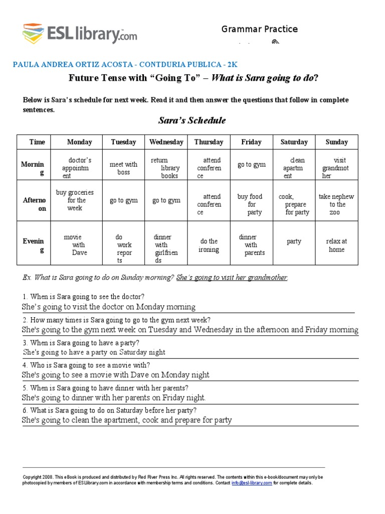 Future Tense With "Going To" - What Is Sara Going To Do? | PDF | E Books
