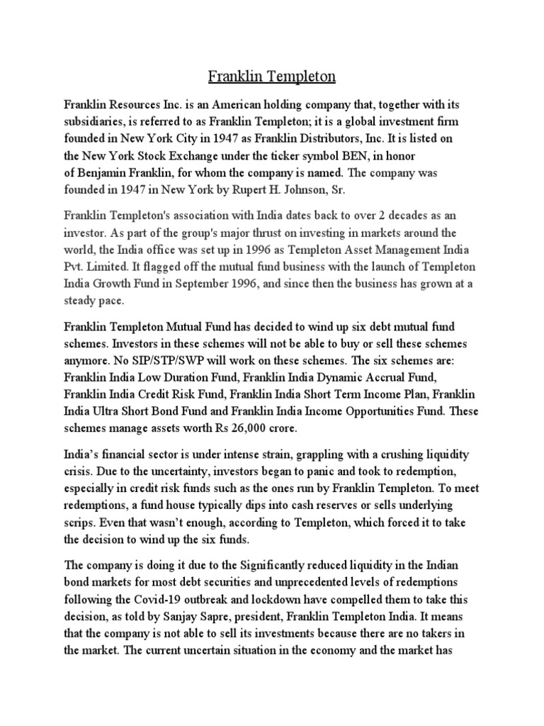 Franklin Templeton: The Company Was Founded in 1947 in New York by ...