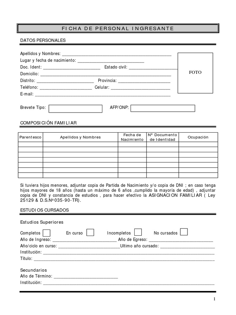 Ficha de Ingreso de Personal | PDF | Business