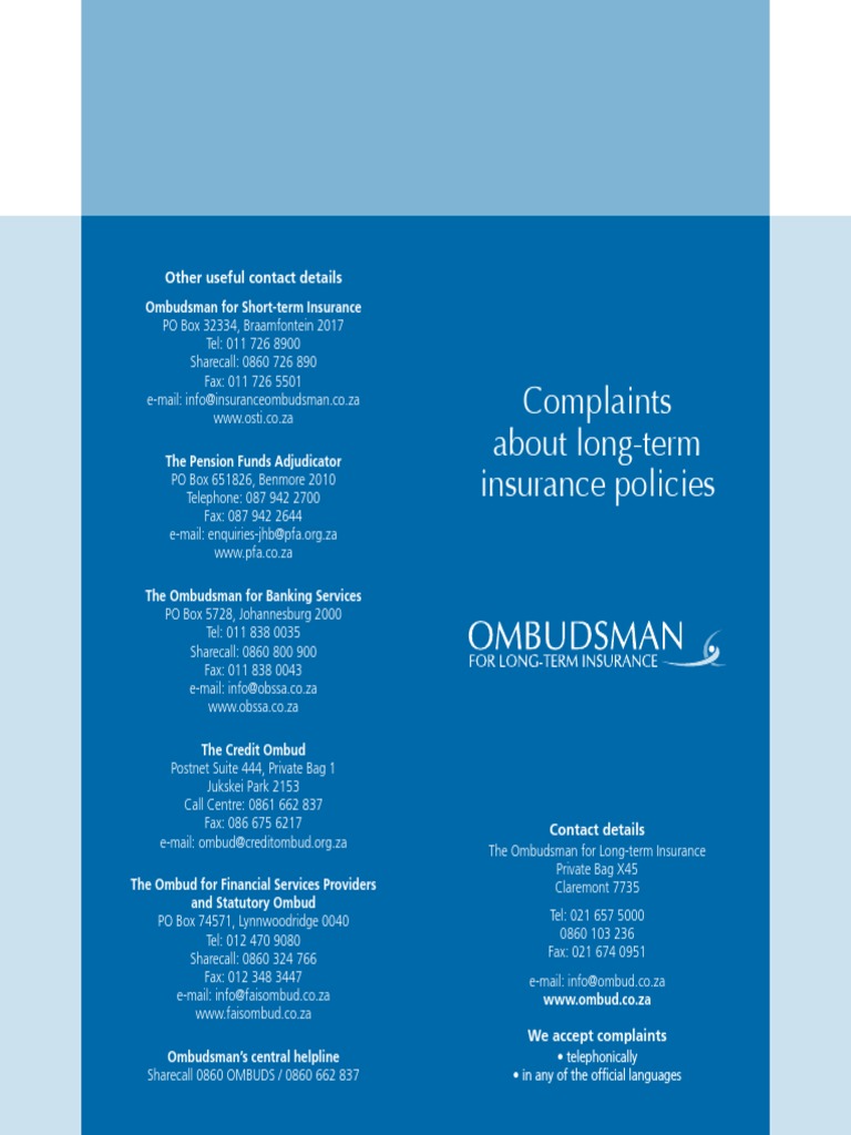 Long-term Insurance Ombudsman Contacts | PDF | Insurance | Complaint