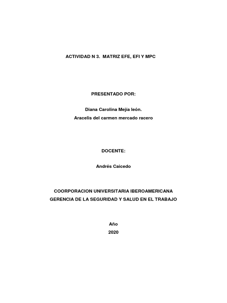 Actividad 3 Matriz EFE, EFI, MPC (Aracelis) | PDF | Análisis FODA ...