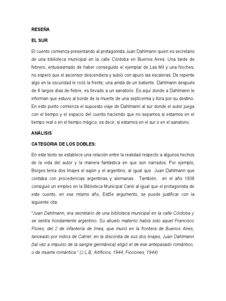 Analisis Cuento El Sur | PDF | Narrativa | Cuentos