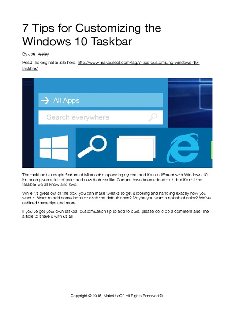 7 Tips For Customizing The Windows 10 Taskbar | Download Free PDF ...
