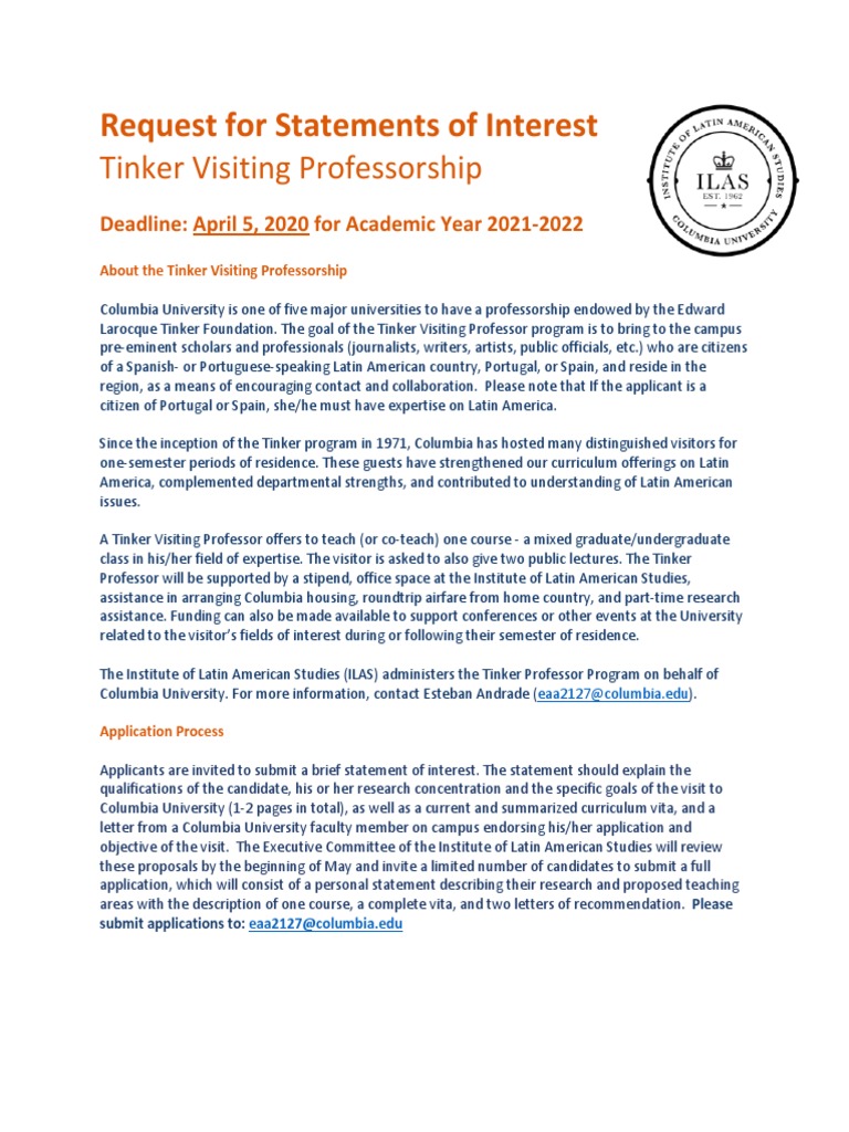 Tinker Request For Statements of Interest | PDF | Columbia University ...