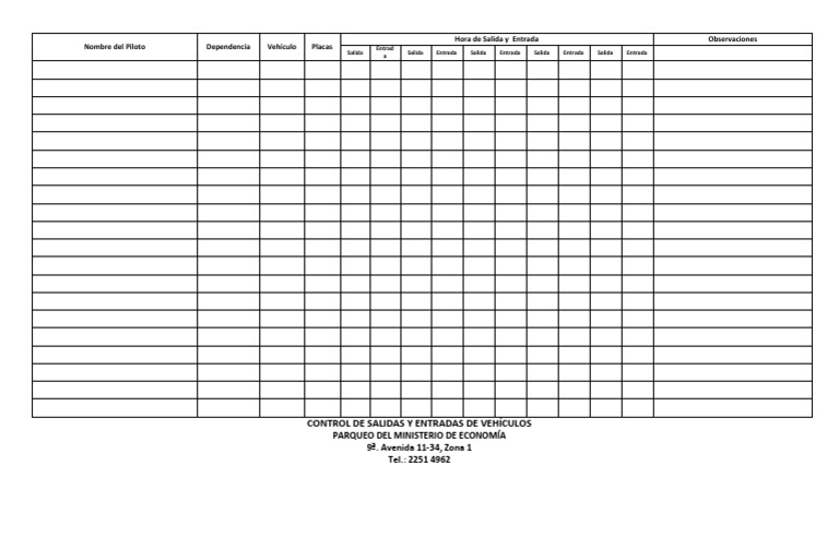 Hoja de Control de Salidas y Entradas de Vehiculos | PDF