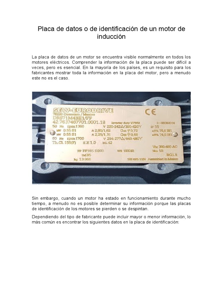 Placa de Datos | PDF | Corriente eléctrica | Energia electrica