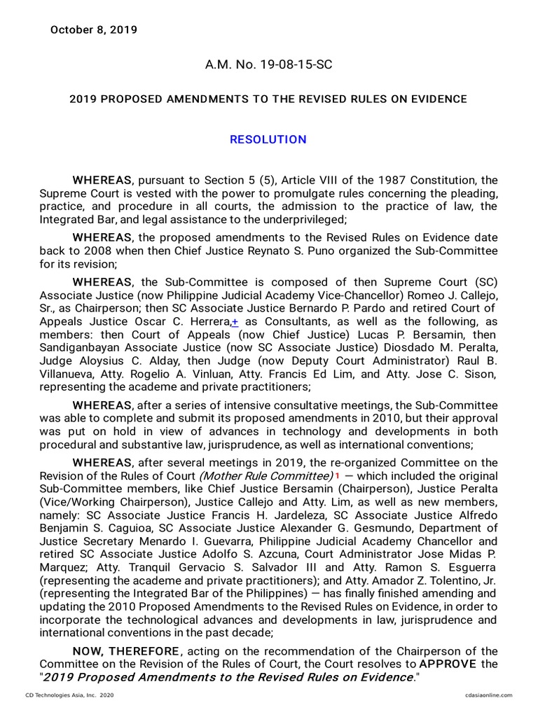 2019 Amendments to Evidence Rules | PDF | Burden Of Proof (Law) | Hearsay