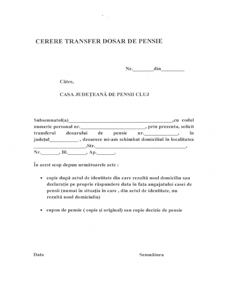 Cerere Transfer Pensie in Alt Judet PDF | PDF