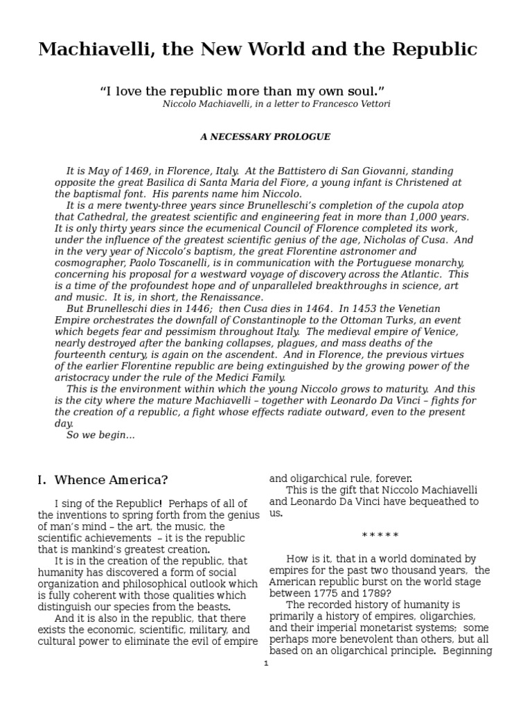 Machiavelli's Vision for the Republic | PDF | Niccolò Machiavelli ...