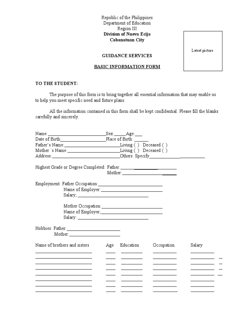 Student Basic Information Form | PDF | Career & Growth | Social Science