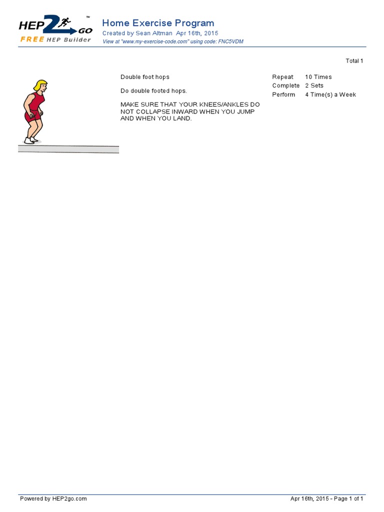 Two Foot Hops Home Exercise Guide | PDF | Cooking, Food & Wine