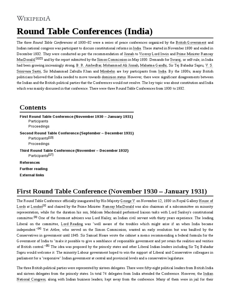 Round Table Conferences (India) | Download Free PDF | British India ...